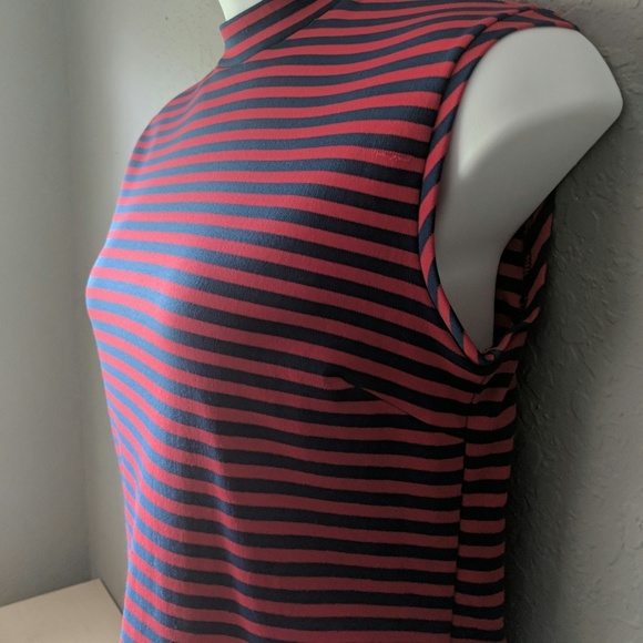 Tops | Retro High Neck Navy Red Striped Tank Top | Poshmark